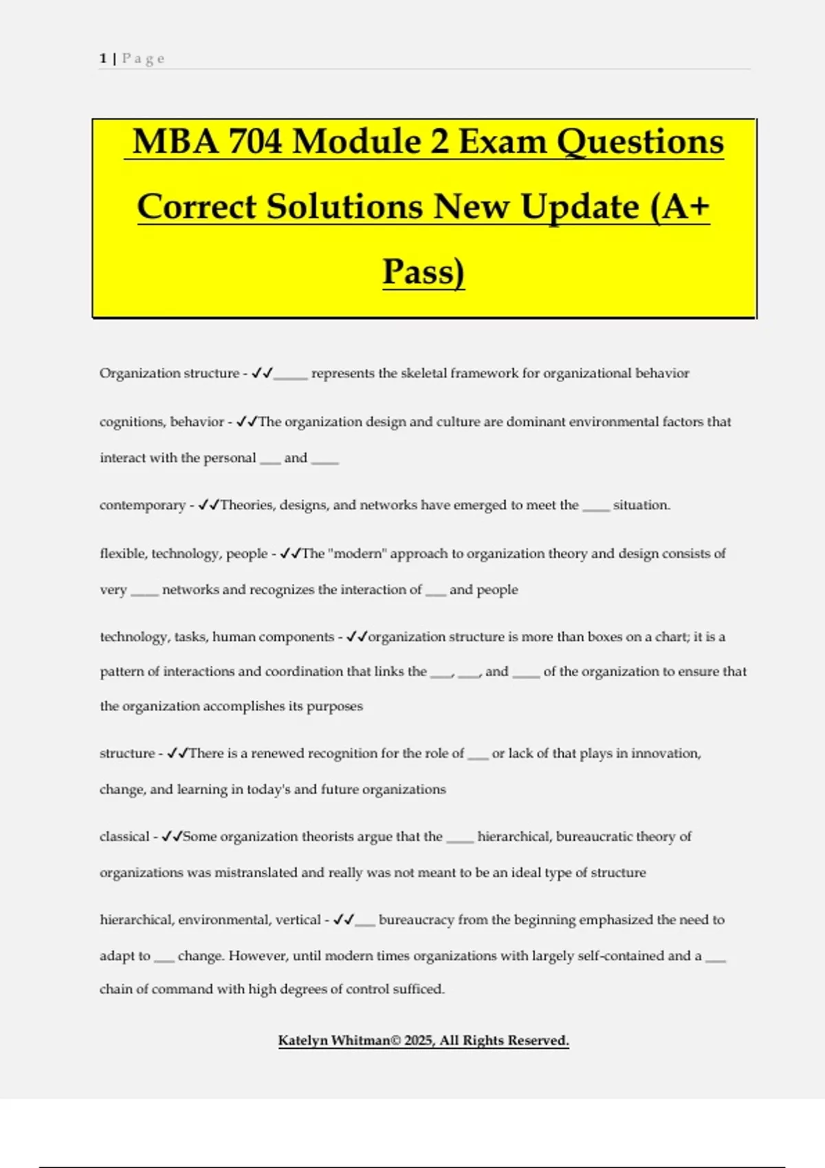 MBA 704 Module 2 Exam Questions Correct Solutions New Update (A+ Pass ...