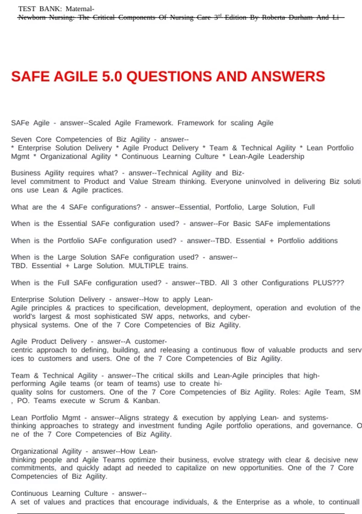Safe Agile 5 0 Questions And Answers Stuvia Us