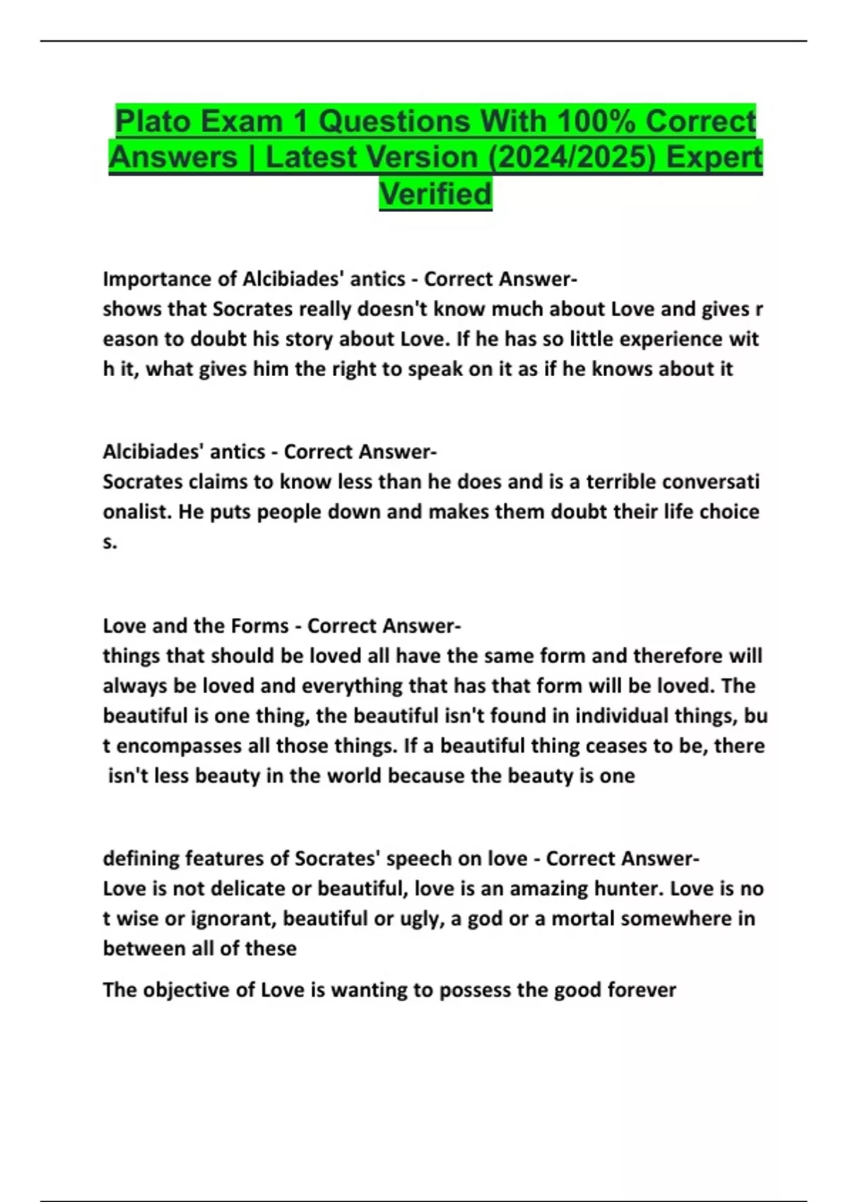 Plato Exam 1 Questions With 100% Correct Answers | Latest Version (2024 ...