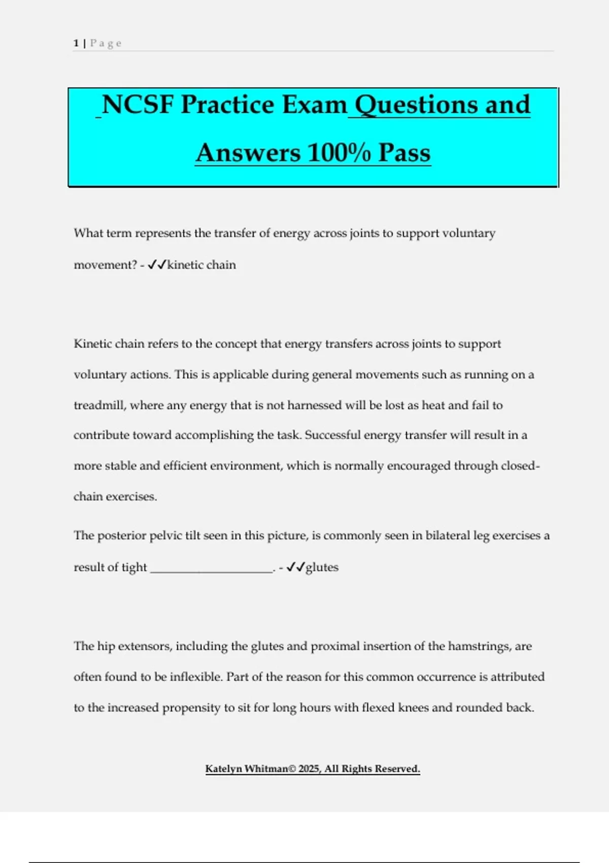 NCSF Practice Exam Questions and Answers 100% Pass - NCSF CPT - Stuvia US