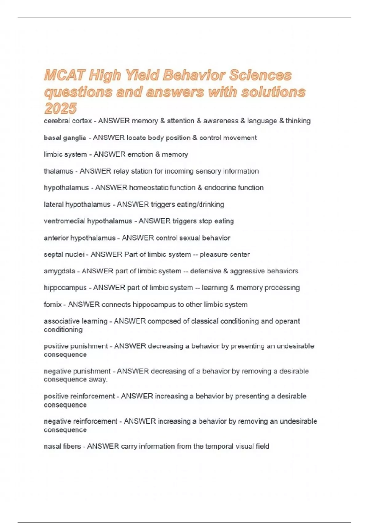 MCAT High Yield Behavior Sciences questions and answers with solutions ...