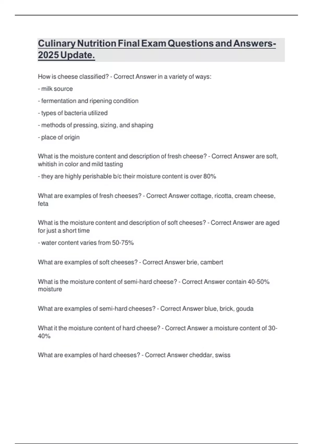 Culinary Nutrition Final Exam Questions and Answers-2025 Update ...