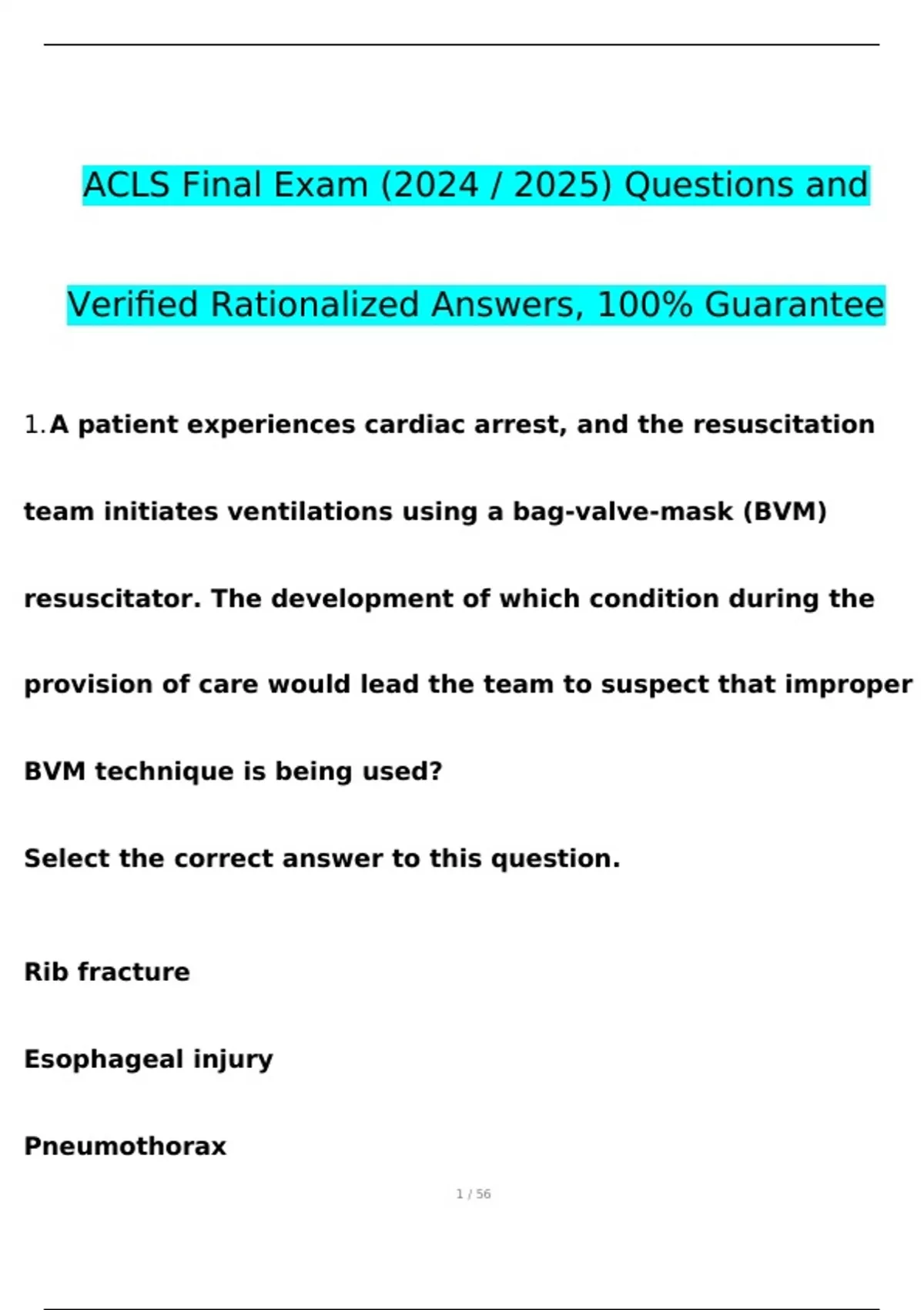 ACLS Final Exam (2024 / 2025) Questions and Verified Rationalized ...