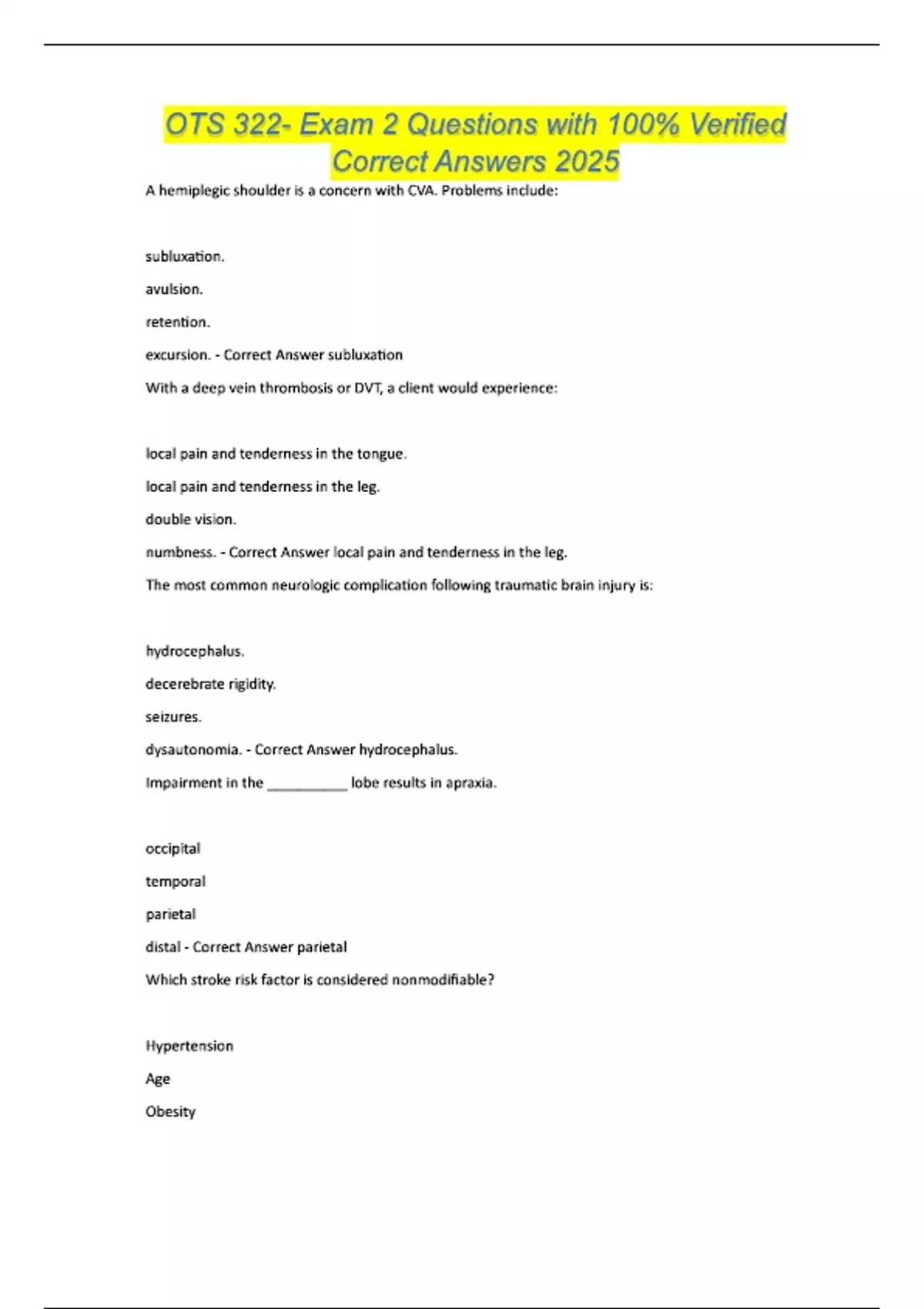 OTS 322- Exam 2 Questions with 100% Verified Correct Answers 2025 - OTS ...