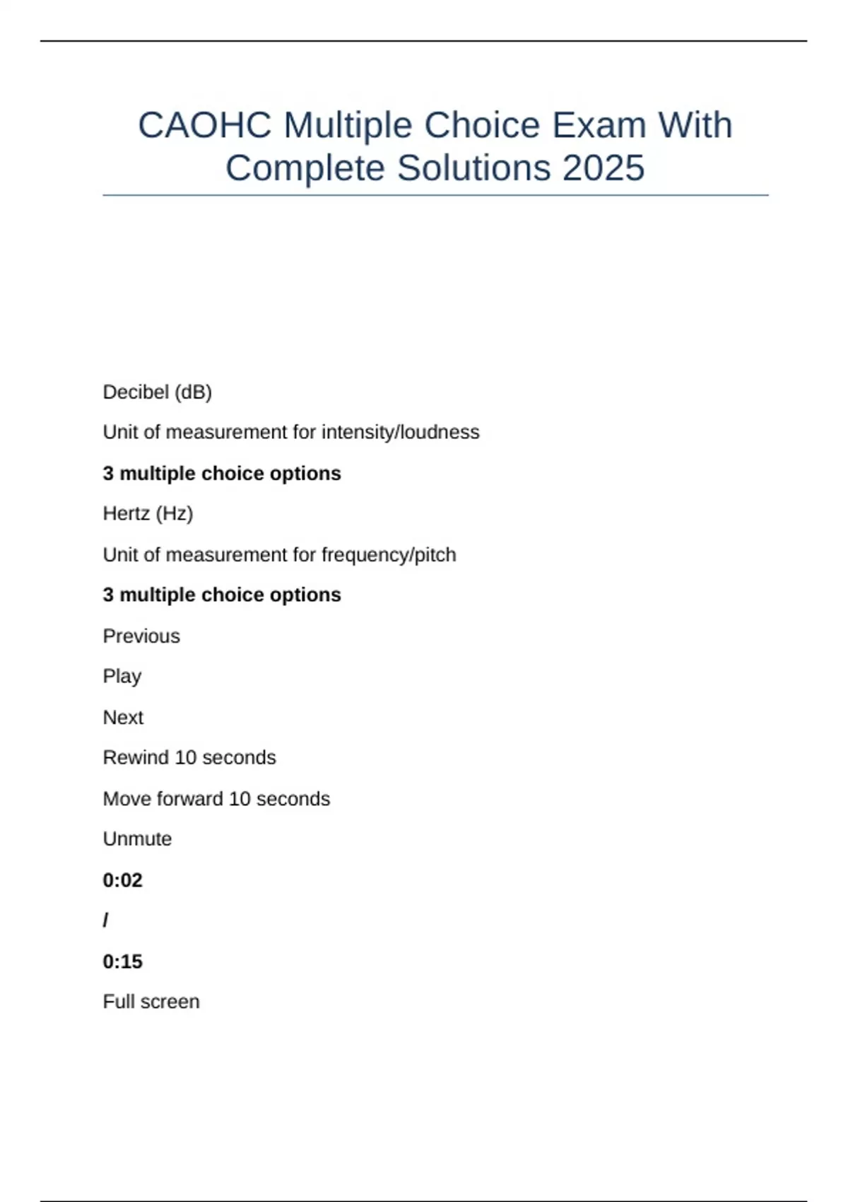 CAOHC Multiple Choice Exam With Complete Solutions 2025 - CAOHC - Stuvia US