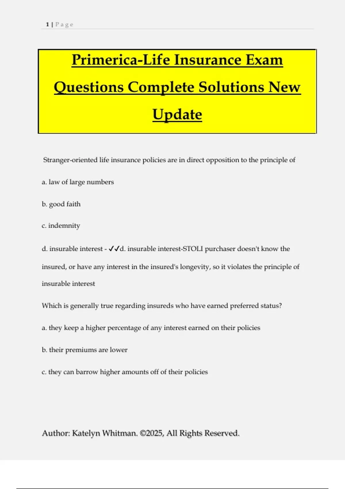 Primerica-Life Insurance Exam Questions Complete Solutions New Update ...