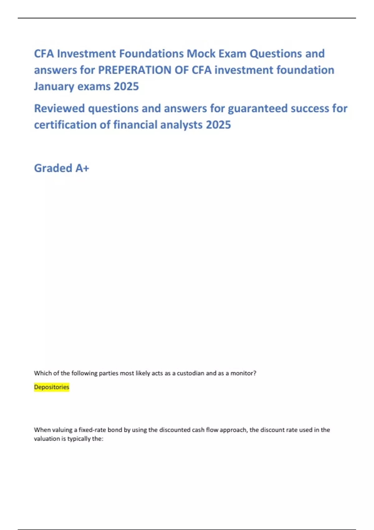 CFA Investment Foundations Mock Exam Questions and answers for ...