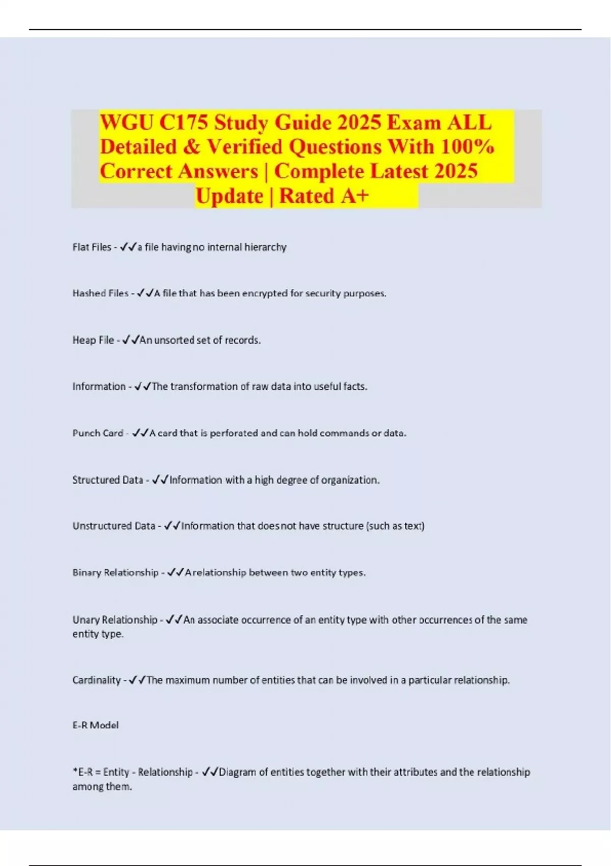 WGU C175 Study Guide 2025 Exam ALL Detailed & Verified Questions With ...