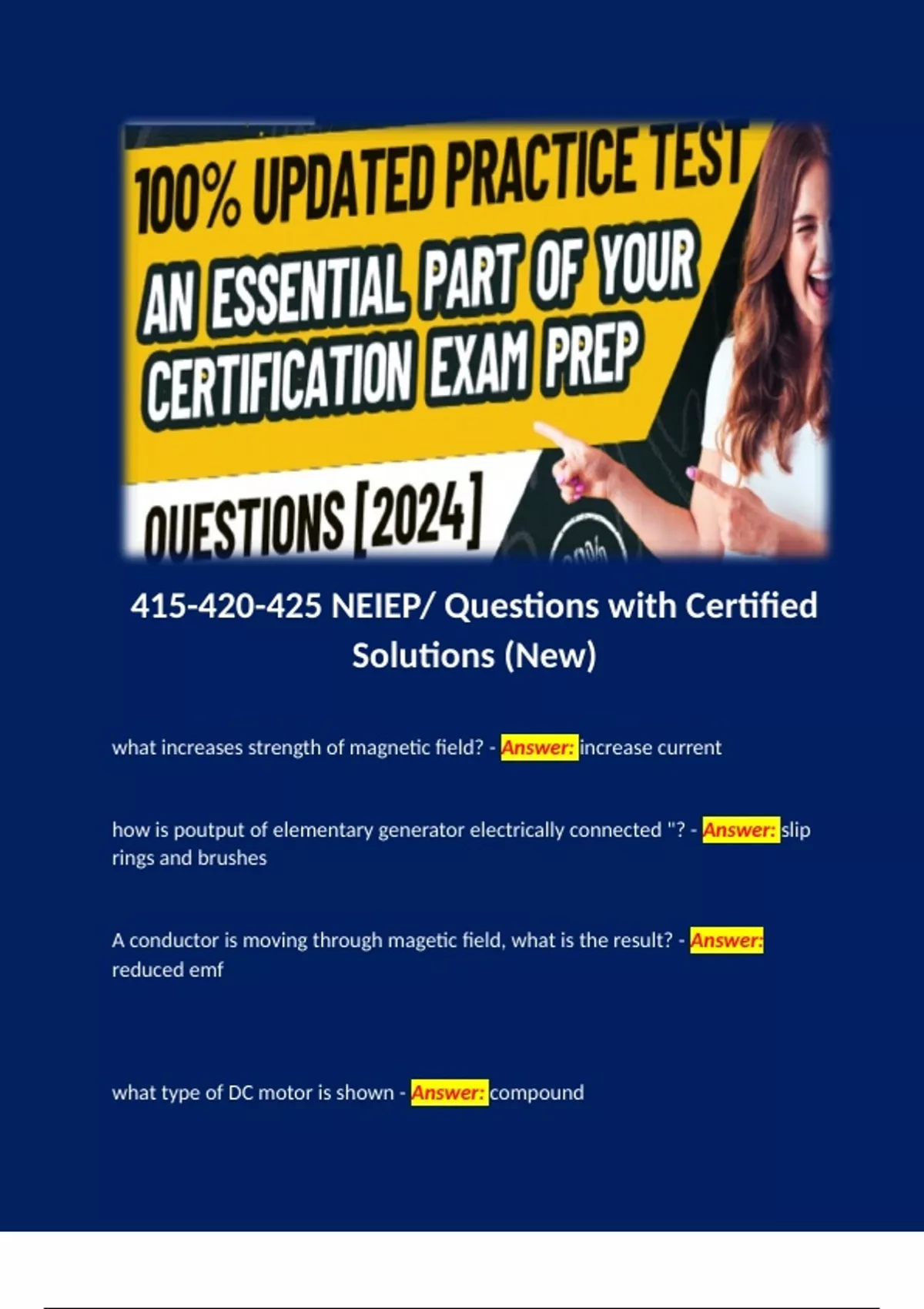 NEIEP/ Questions with Certified Solutions (New) - 415-420-425 NEIEP ...
