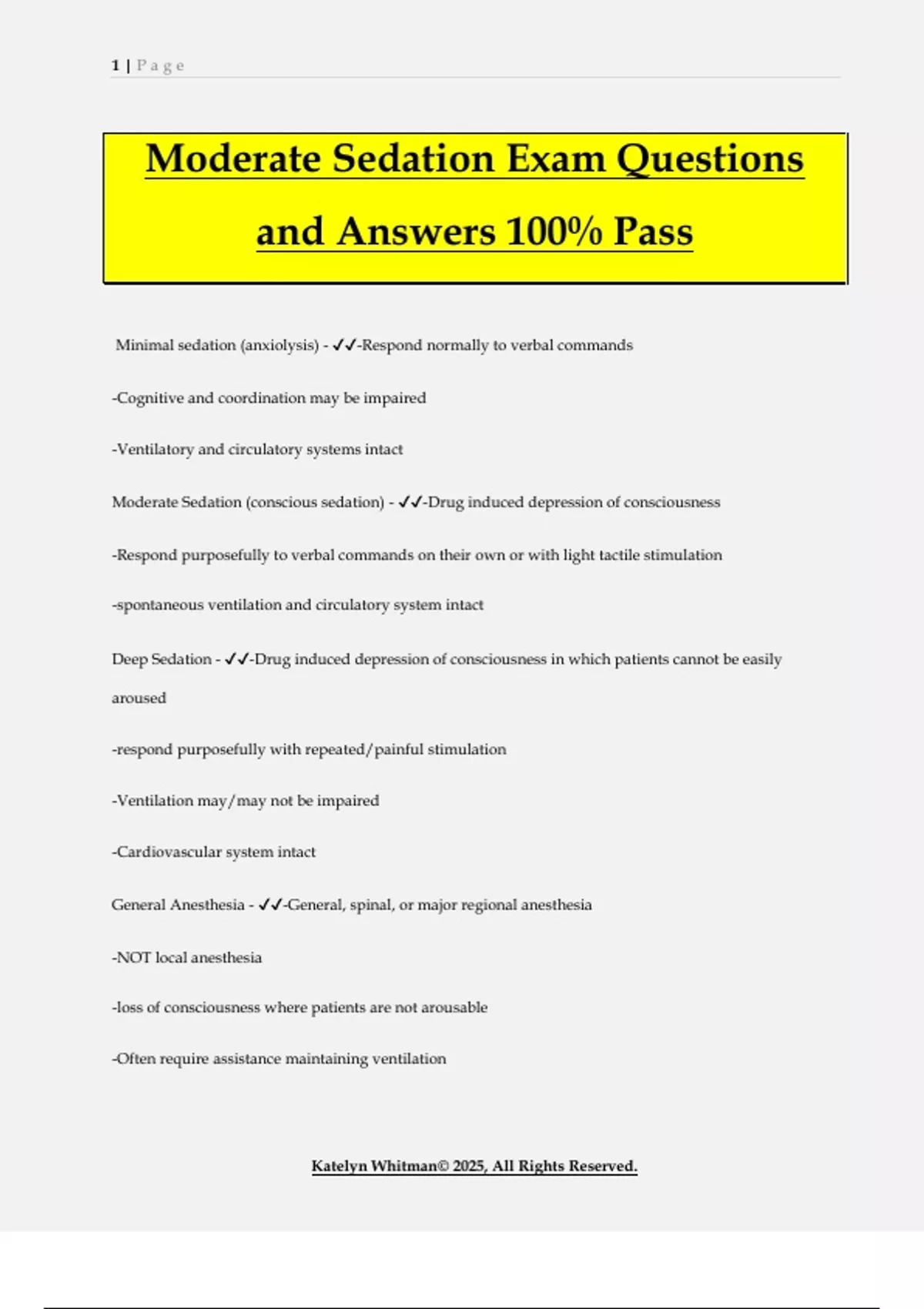 Moderate Sedation Exam Questions and Answers 100% Pass - Moderate ...