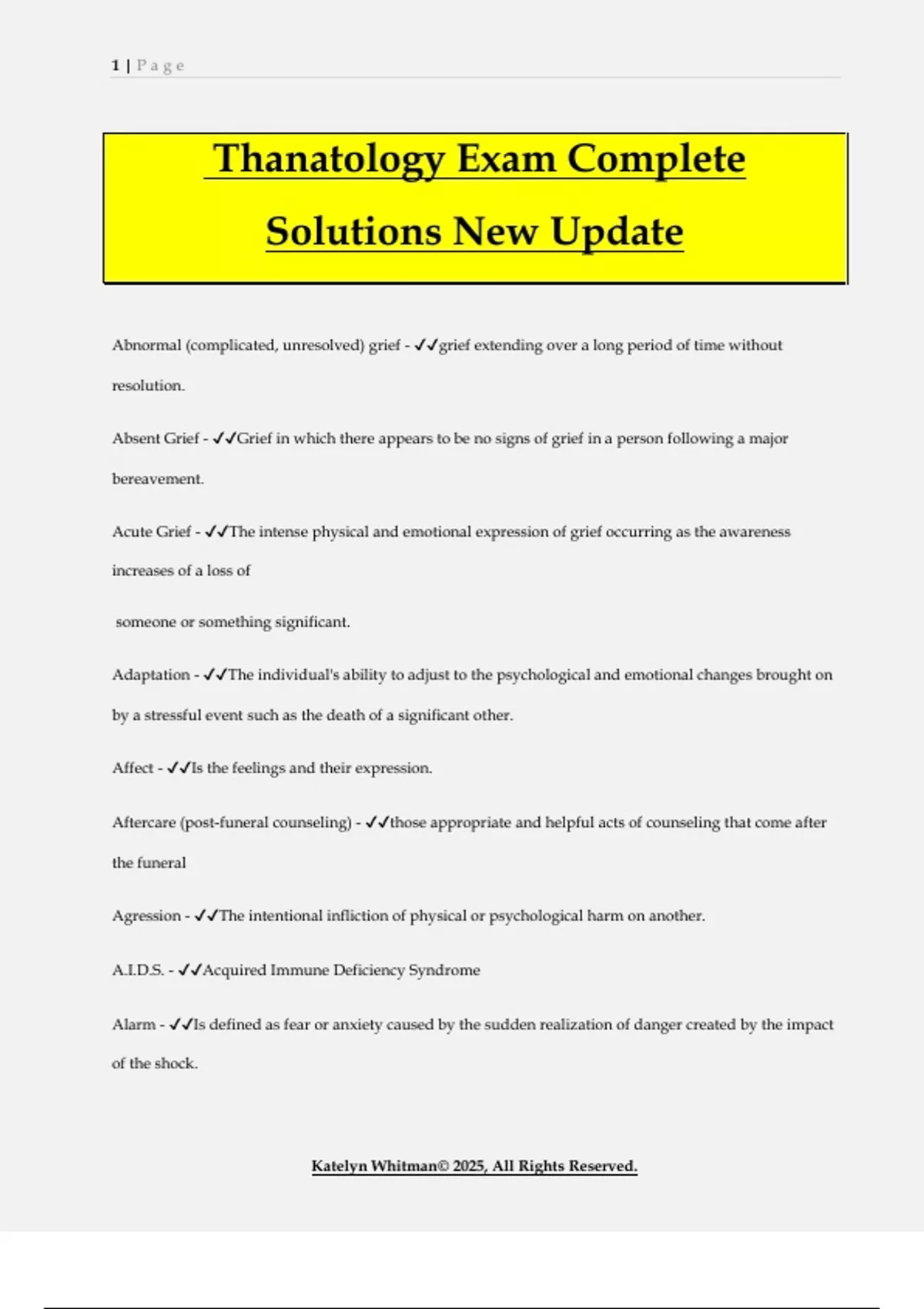 Thanatology Exam Complete Solutions New Update - Thanatology - Stuvia US
