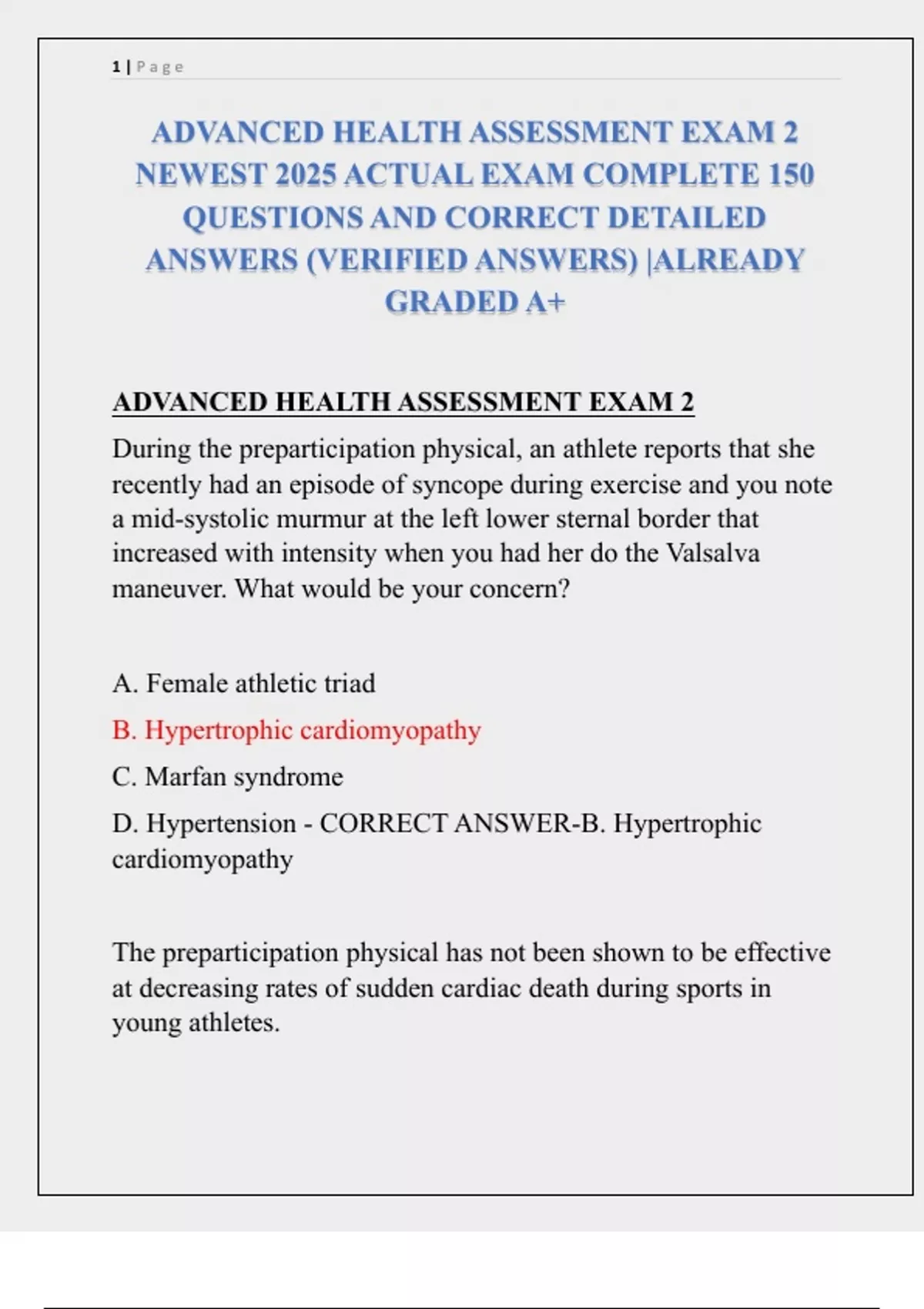 ADVANCED HEALTH ASSESSMENT EXAM 2 NEWEST 2025 ACTUAL EXAM COMPLETE 150 ...