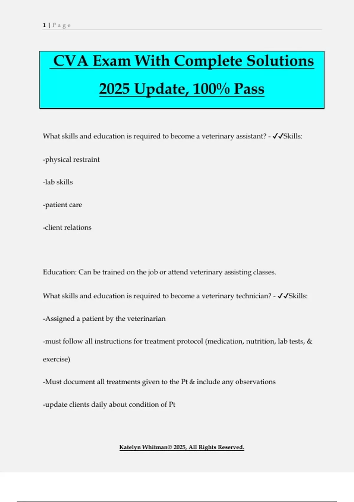 CVA Exam With Complete Solutions 2025 Update, 100% Pass - CVA[24 ...