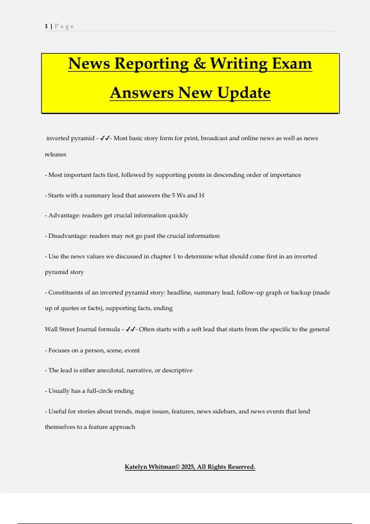 News Reporting & Writing Exam Answers New Update - News Writing and ...