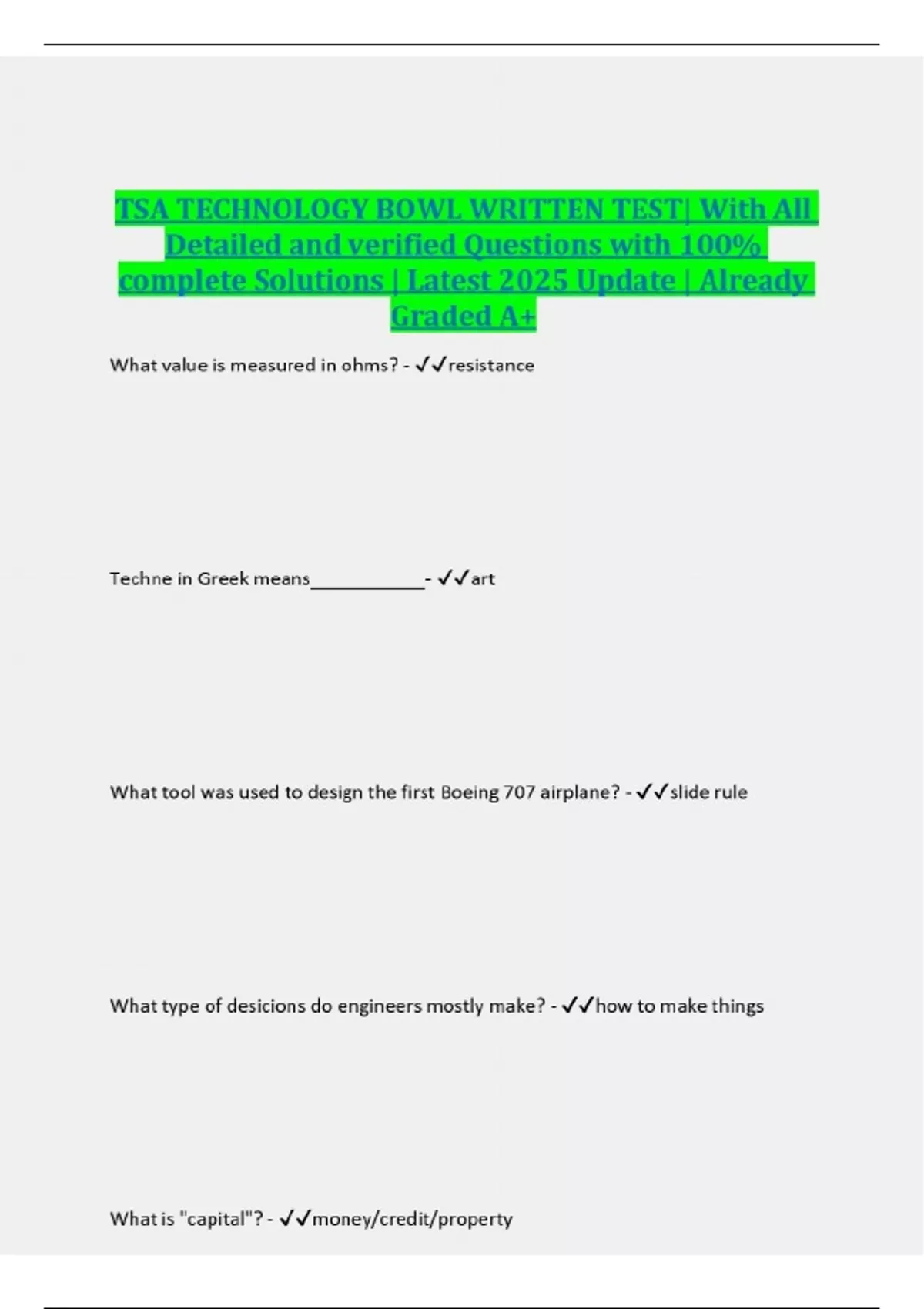 TSA TECHNOLOGY BOWL WRITTEN TEST| With All Detailed and verified ...