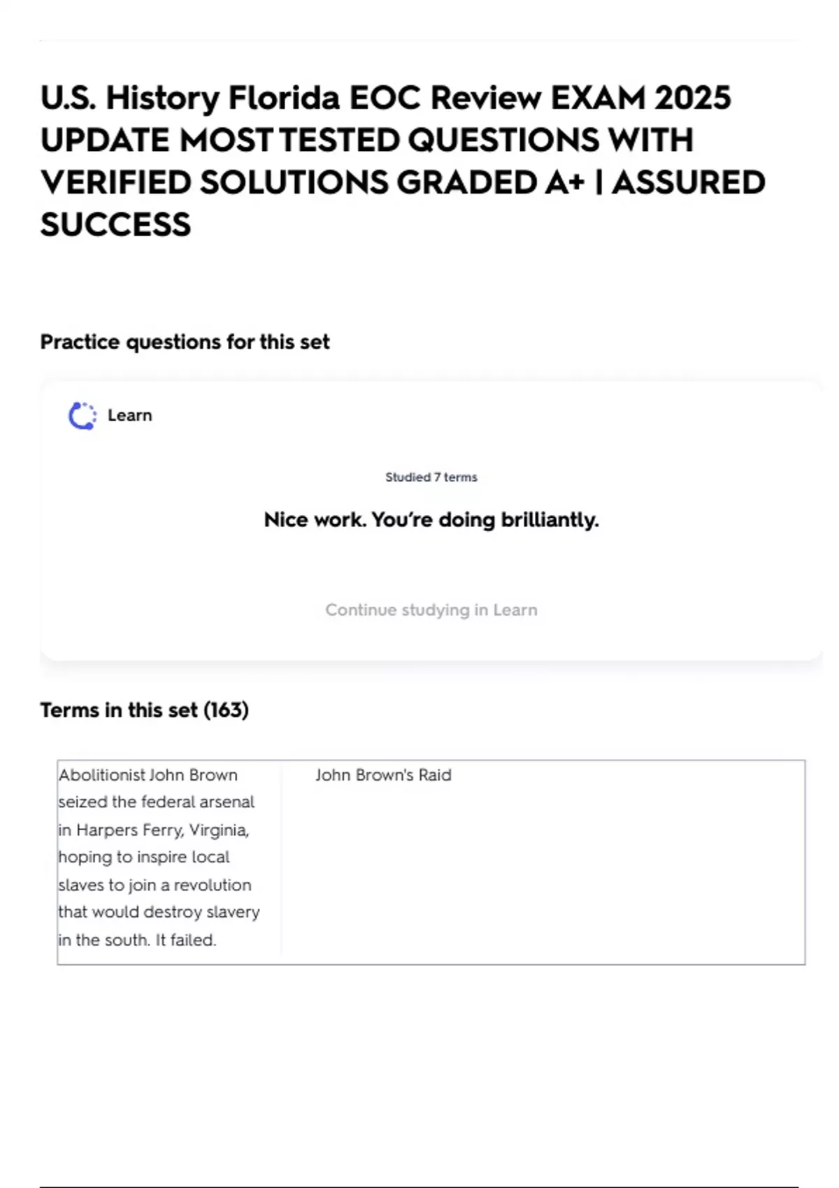 U.S. History Florida EOC Review EXAM 2025 UPDATE MOST TESTED QUESTIONS ...