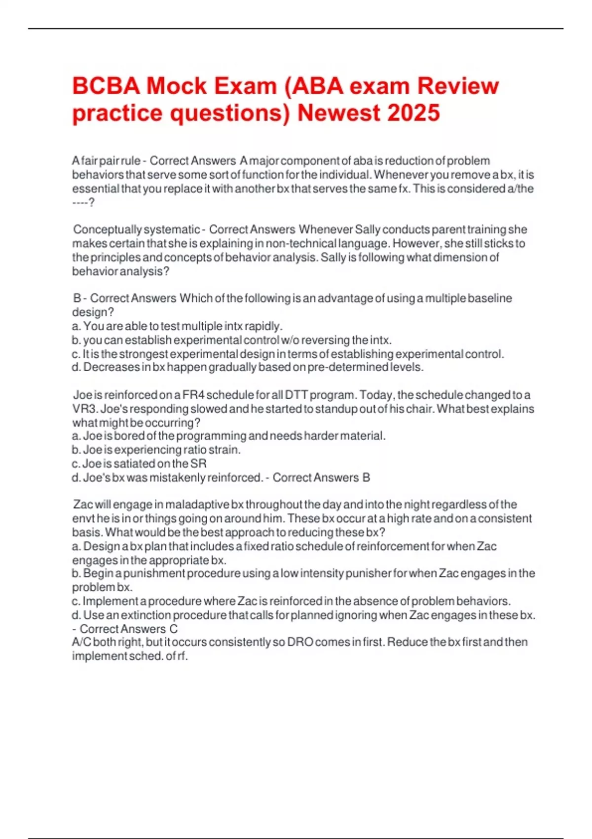 BCBA Mock Exam (ABA exam Review practice questions) Newest 2025 - BCBA Mock - Stuvia US