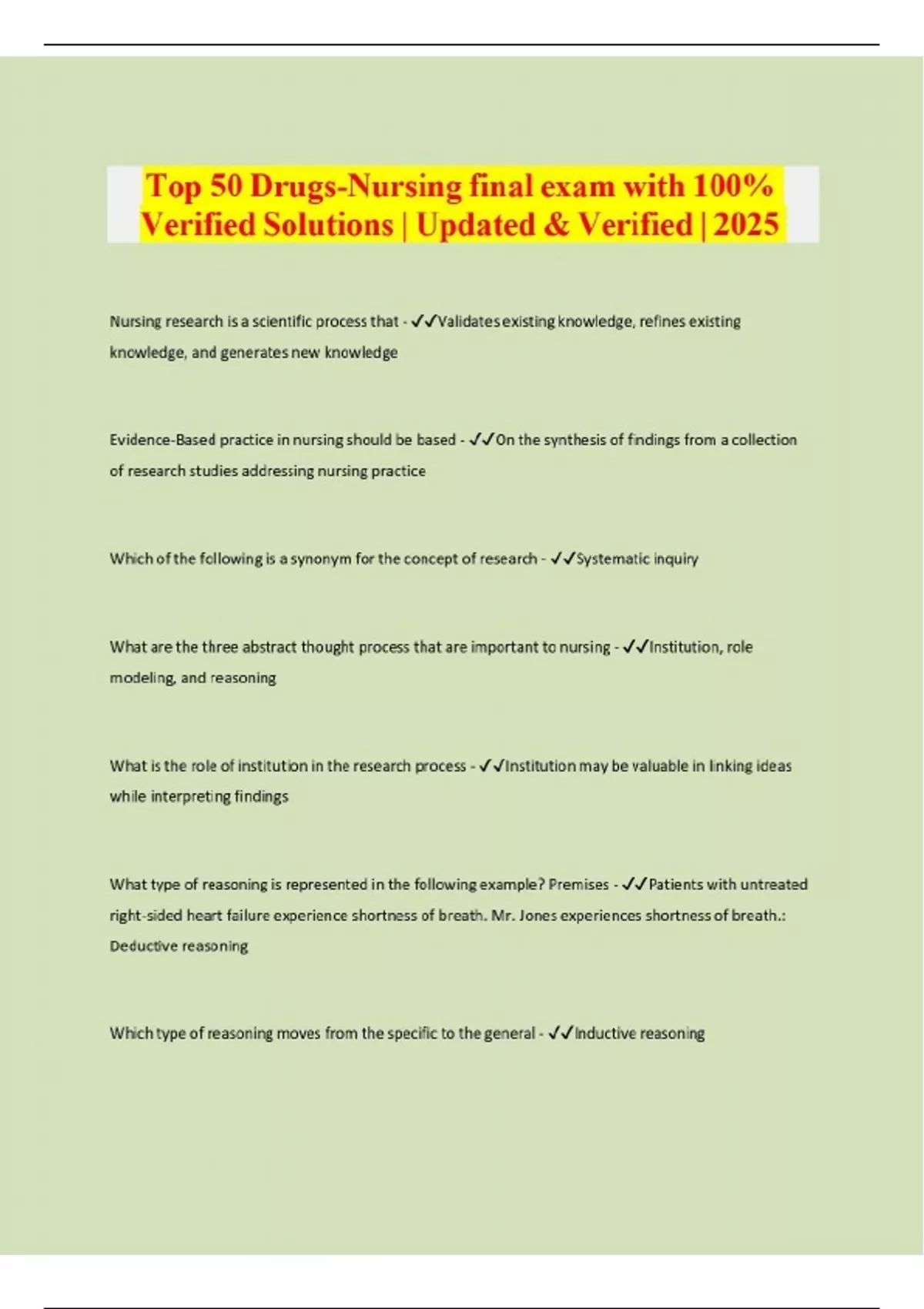 Top 50 Drugs-Nursing final exam with 100% Verified Solutions | Updated & Verified | 2025 - Top ...