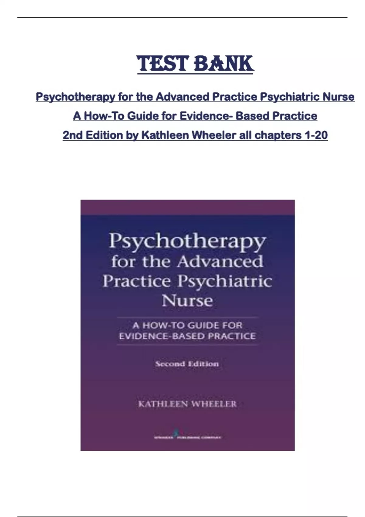 TEST BANK Psychotherapy for the Advanced Practice Psychiatric Nurse A ...