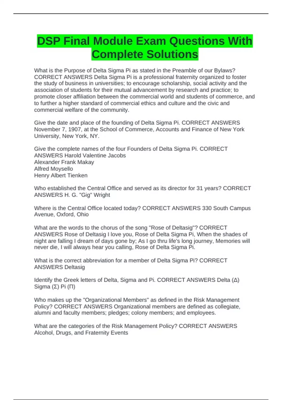 Dsp Final Module Exam Questions With Complete Solutions Dsp Stuvia Us