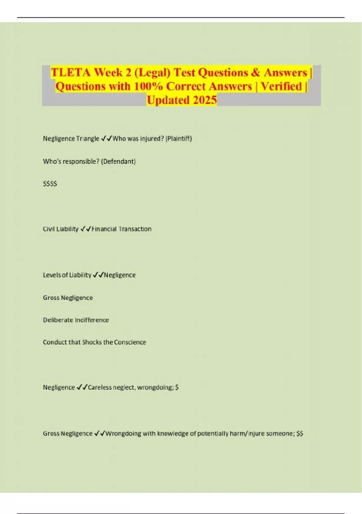 TLETA Week 2 (Legal) Test Questions & Answers | Questions with 100% ...