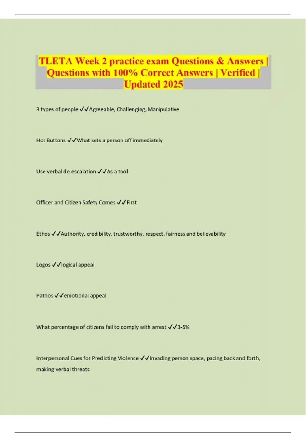 TLETA Week 2 practice exam Questions & Answers | Questions with 100% ...