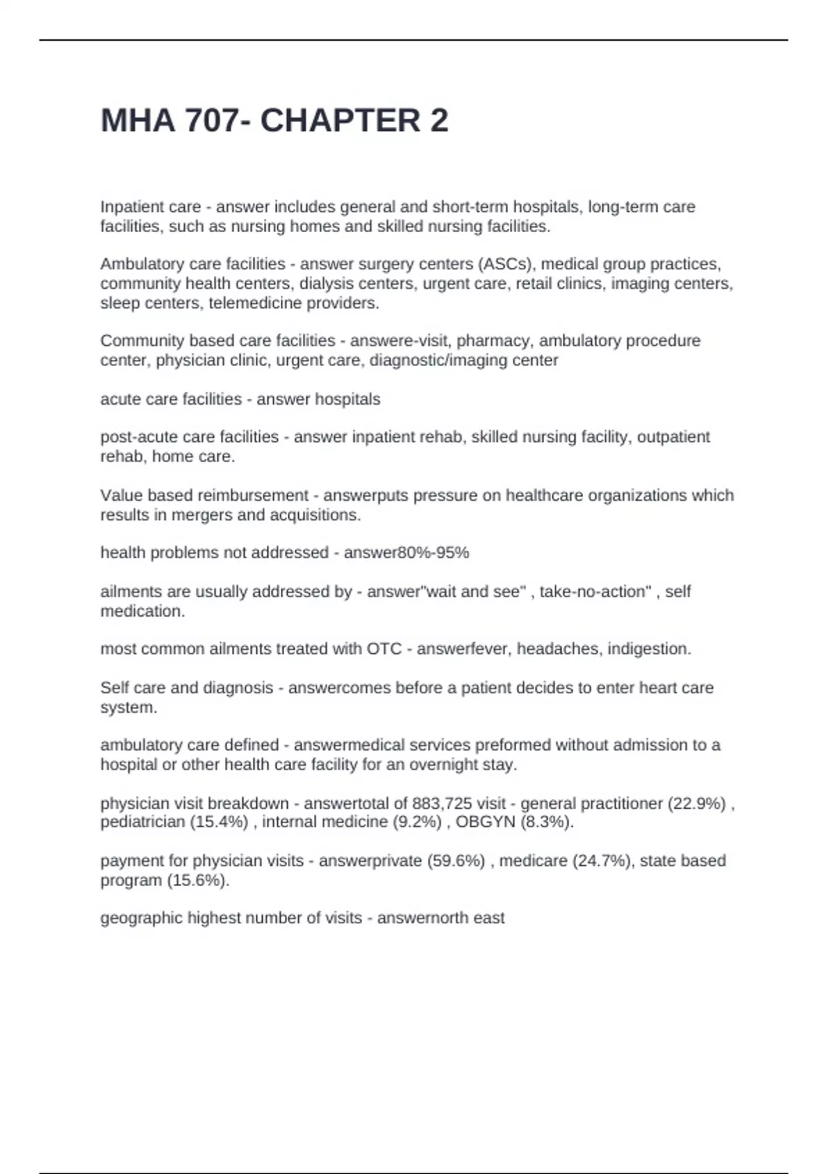 MHA 707- CHAPTER 2 QUESTIONS WITH CORRECT ANSWERS - MHA 707 - Stuvia US