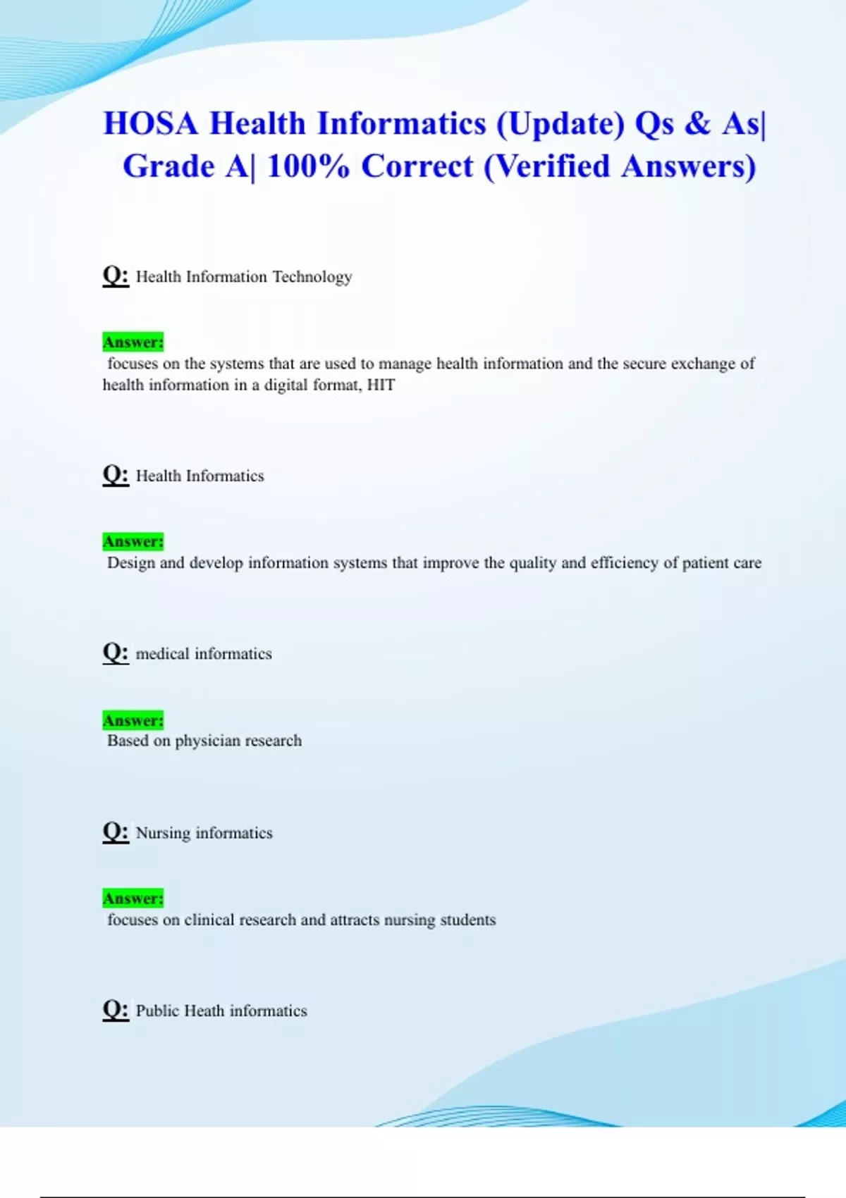 HOSA Health Informatics (Latest 2025/ 2026 Updates STUDY BUNDLE PACKAGE ...