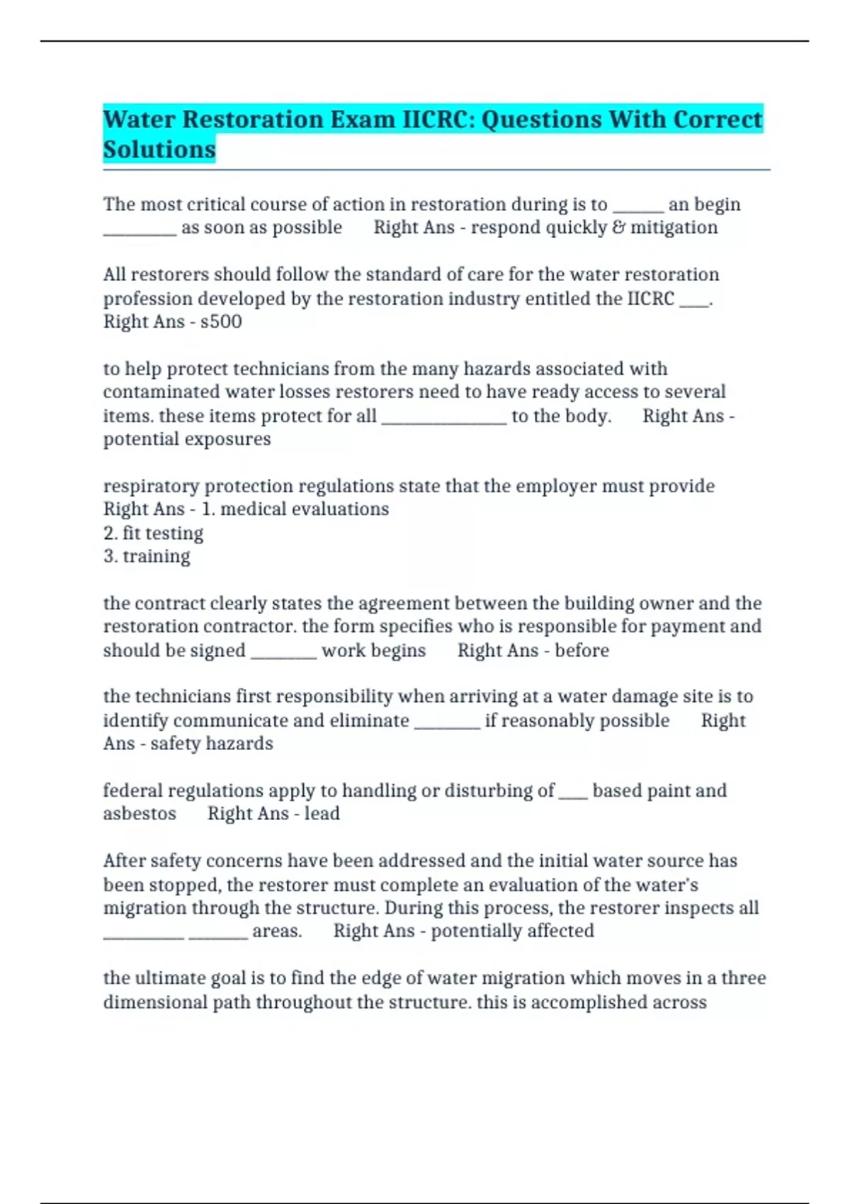 Water Restoration Exam IICRC: Questions With Correct Solutions - IICRC ...