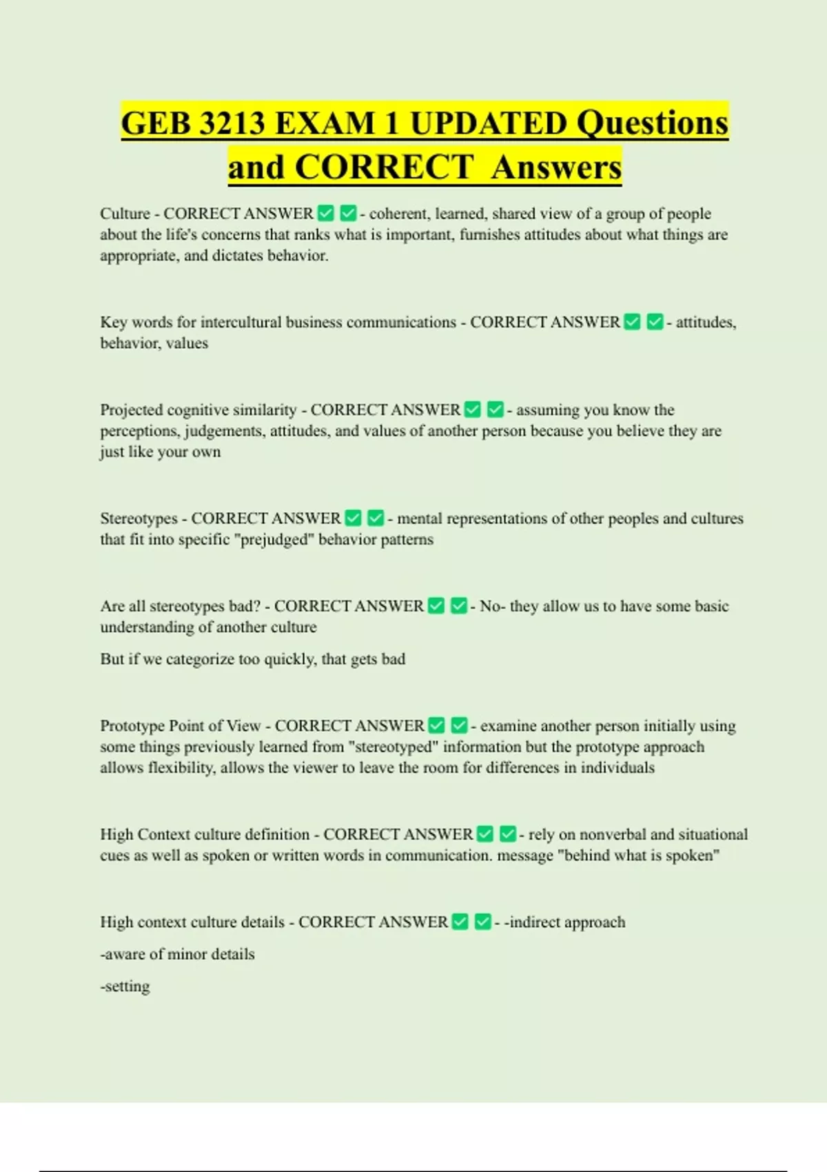 GEB 3213 EXAM 1 UPDATED Questions and CORRECT Answers - GEB 3213 - Stuvia US