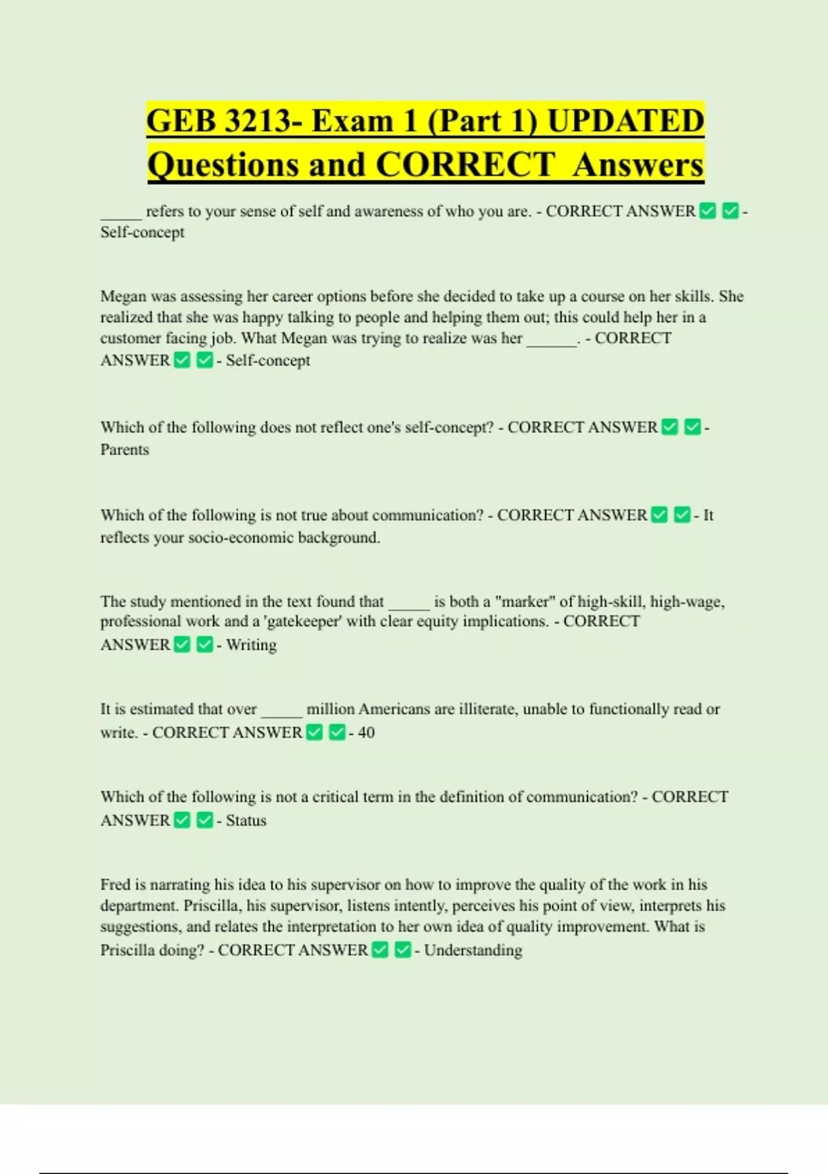 GEB 3213- Exam 1 (Part 1) UPDATED Questions and CORRECT Answers - GEB ...