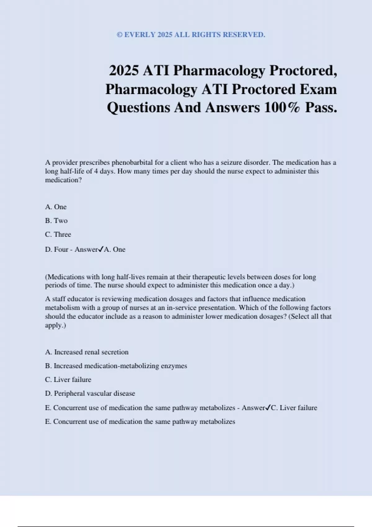 2025 ATI Pharmacology Proctored, Pharmacology ATI Proctored Exam ...