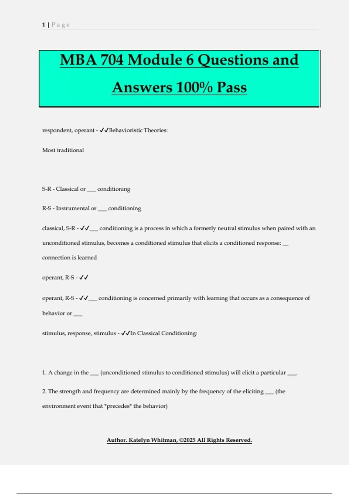 MBA 704 Module 6 Questions and Answers 100% Pass - MBA 704 - Stuvia US
