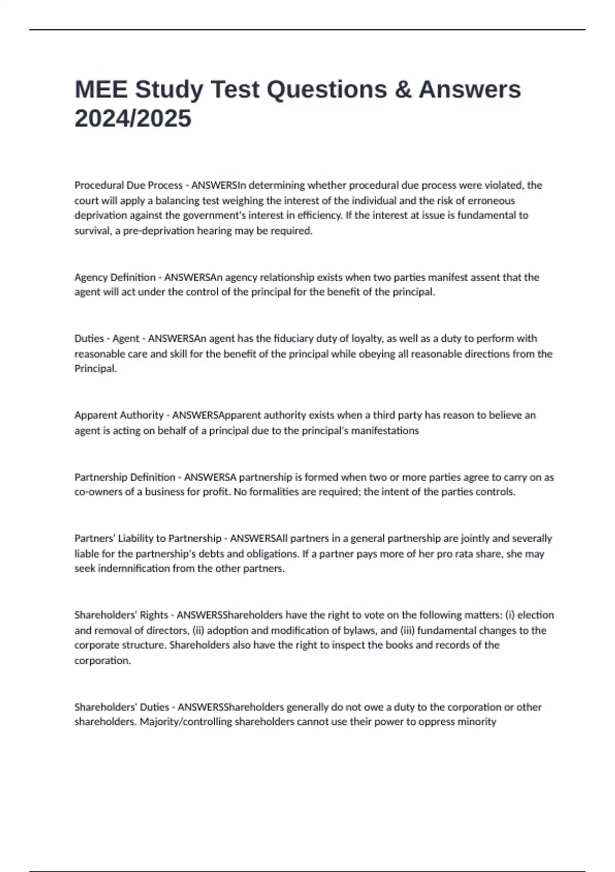 MEE Study Test Questions & Answers 2024/2025 - MEE - Stuvia US