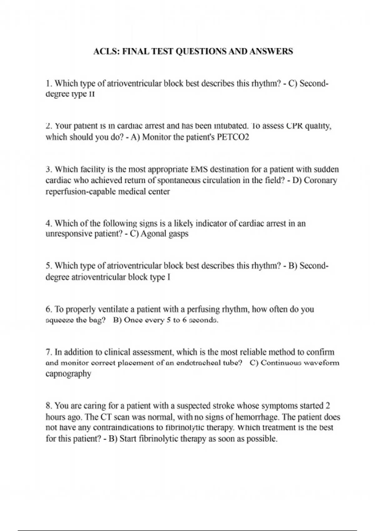 ACLS: FINAL TEST QUESTIONS AND ANSWERS - ACLS Heartcode - Stuvia US