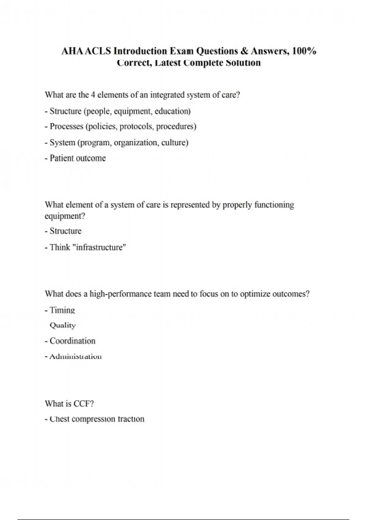 AHA ACLS Introduction Exam Questions & Answers, 100% Correct, Latest ...