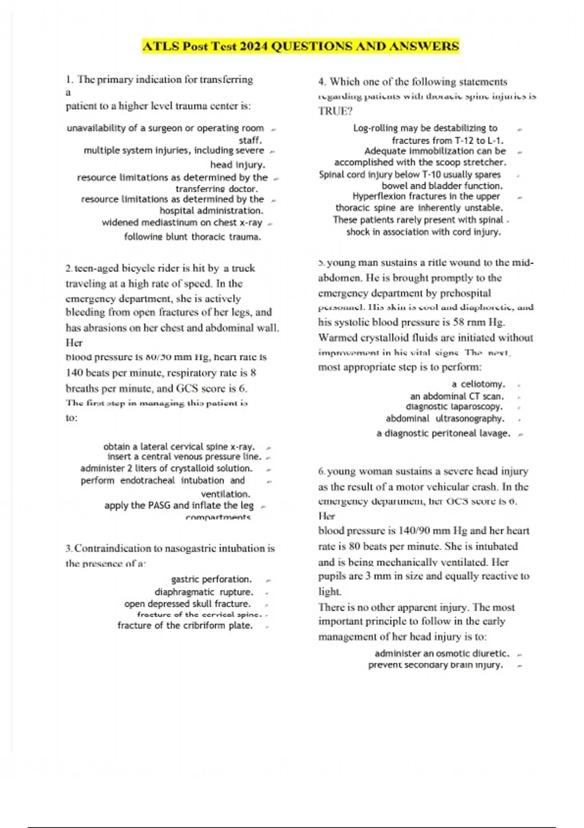 ATLS Post Test 2024 QUESTIONS AND ANSWERS - ACLS Heartcode - Stuvia US