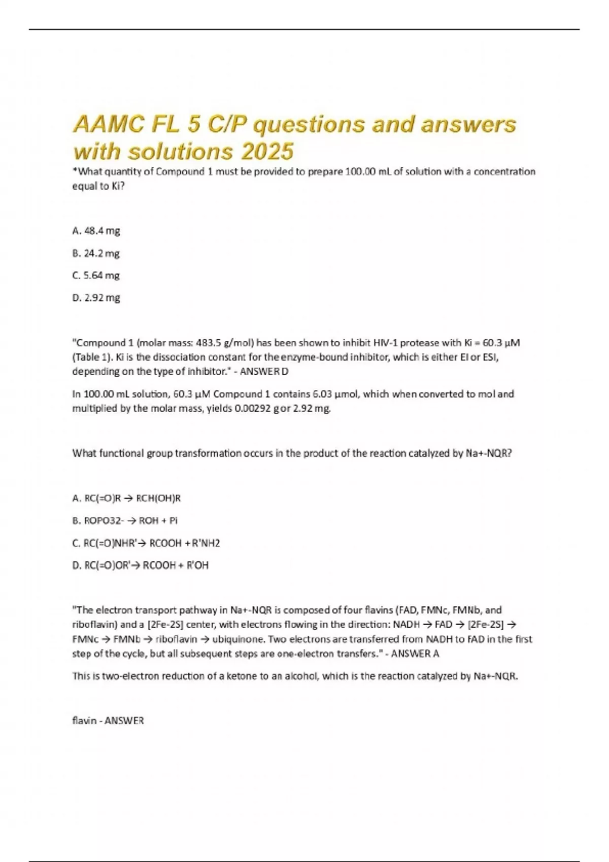 AAMC FL 5 C/P questions and answers with solutions 2025 - Aamc mcat ...