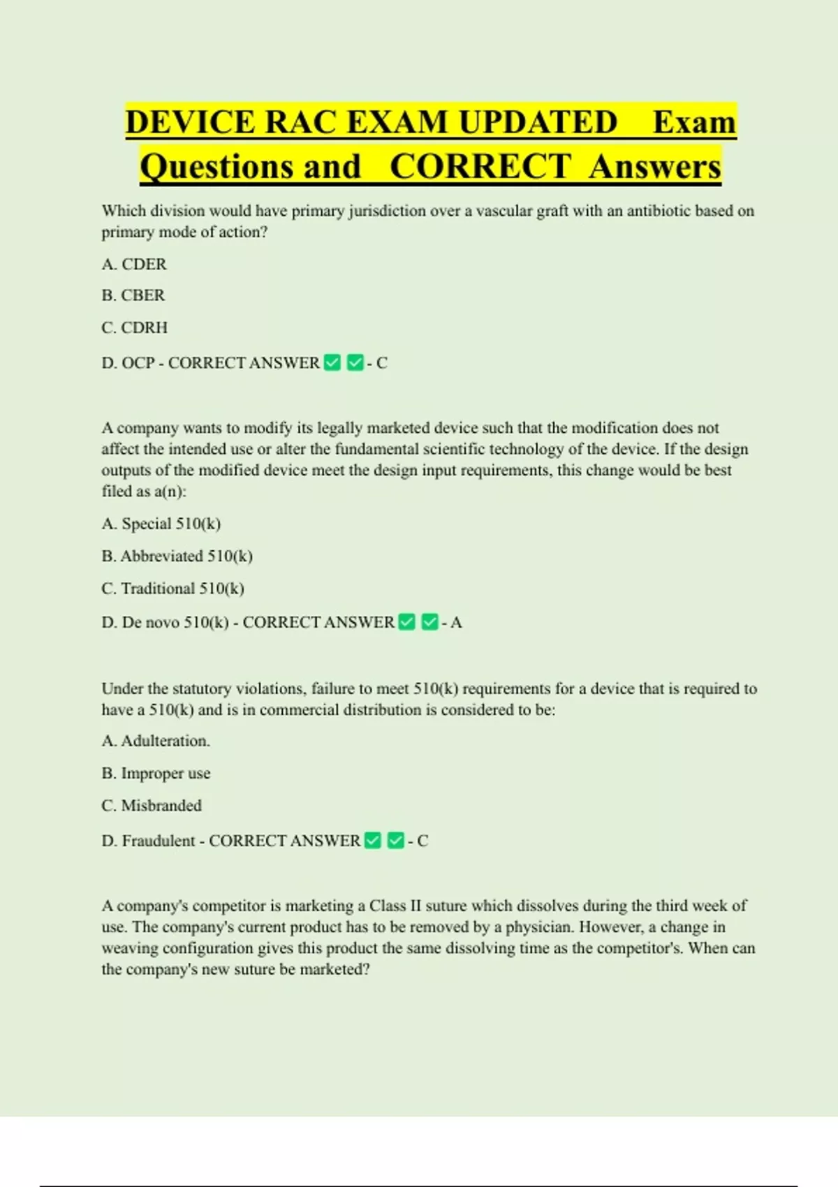 DEVICE RAC EXAM UPDATED Exam Questions and CORRECT Answers - RAC ...