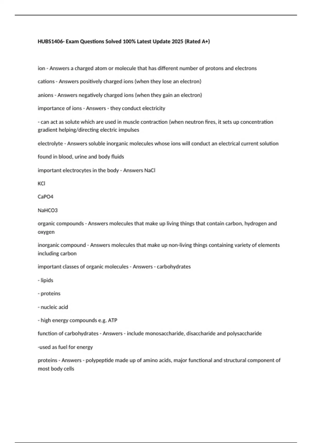 HUBS1406- Exam Questions Solved 100% Latest Update 2025 (Rated A+ ...