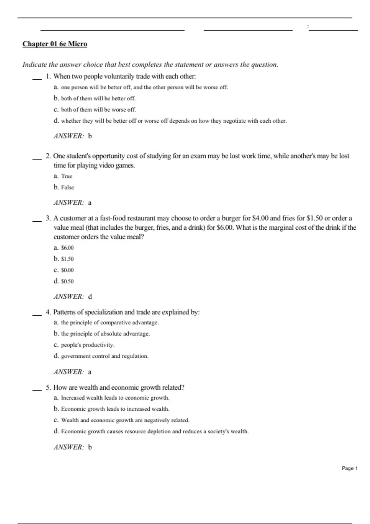 Test Bank for Modern Principles of Microeconomics, 6th Edition by Tyler ...