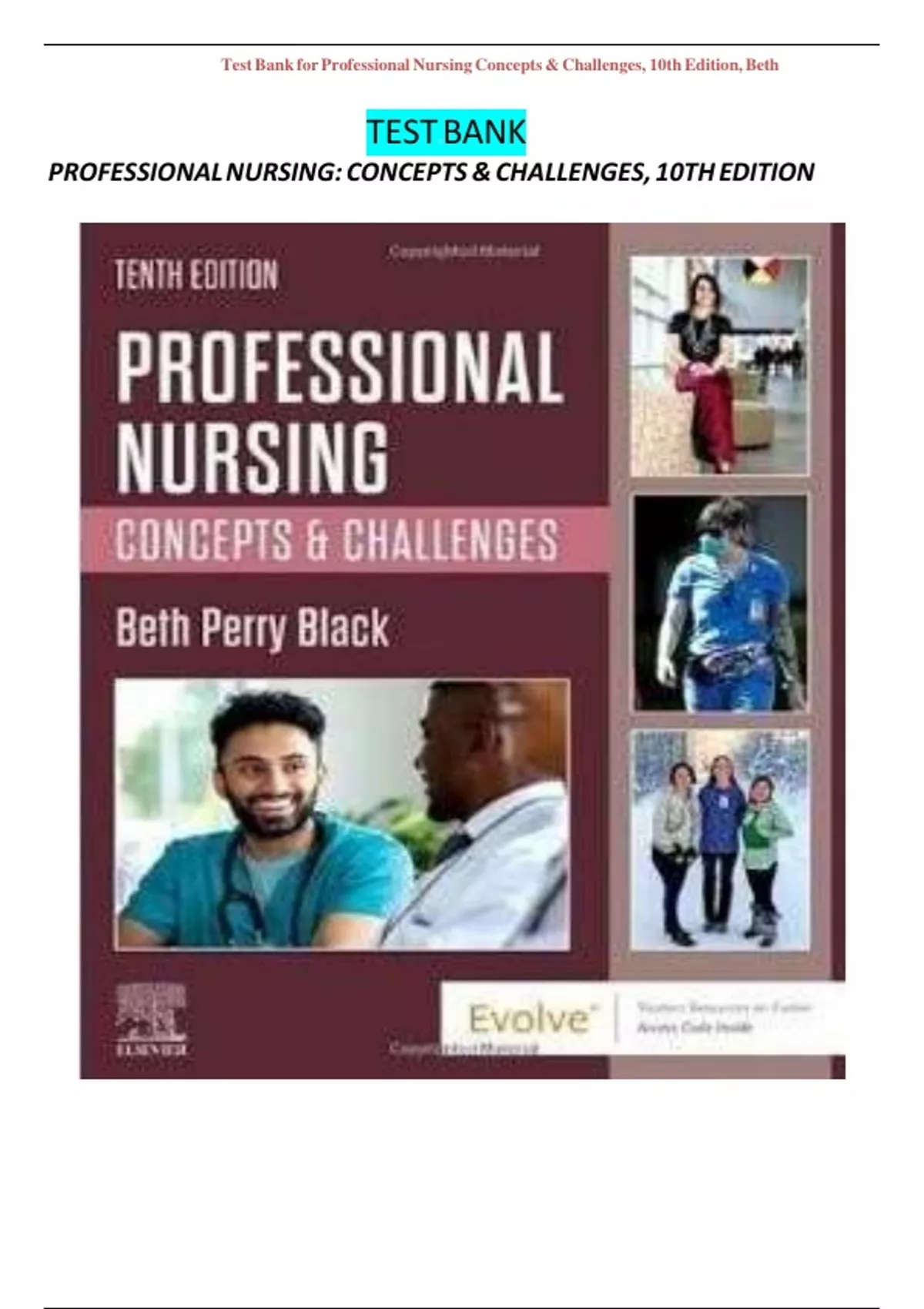 TEST BANK- PROFESSIONAL NURSING: CONCEPTS & CHALLENGES, 10TH EDITION By ...