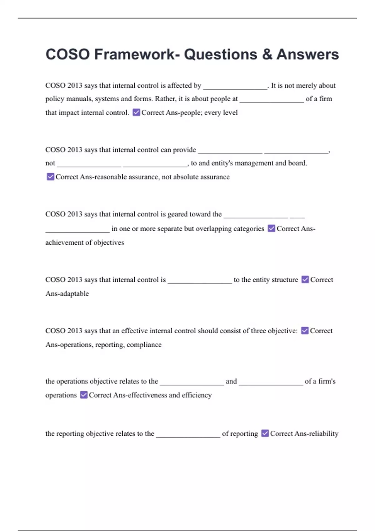 COSO Framework- Questions & Answers - COSO - Stuvia US