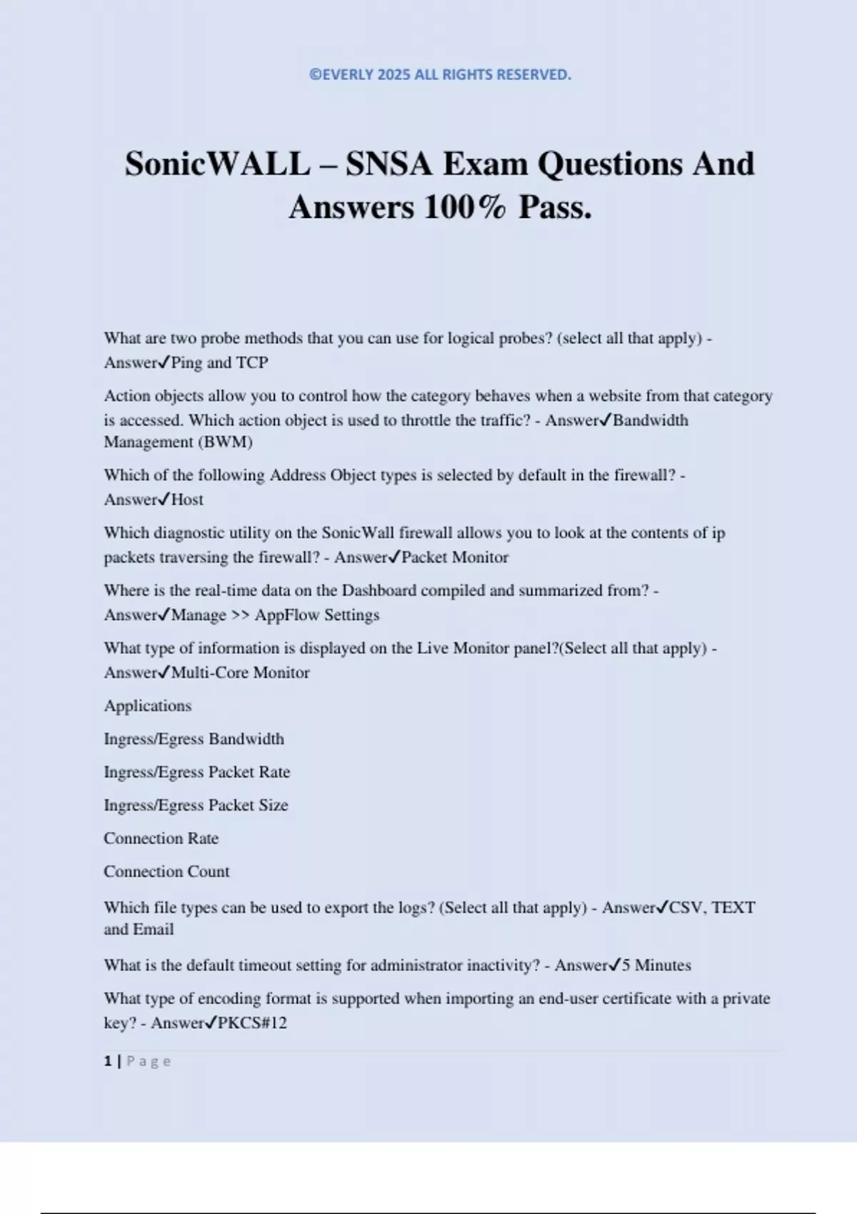 SonicWALL – SNSA Exam Questions And Answers 100% Pass. - Sonicwall ...