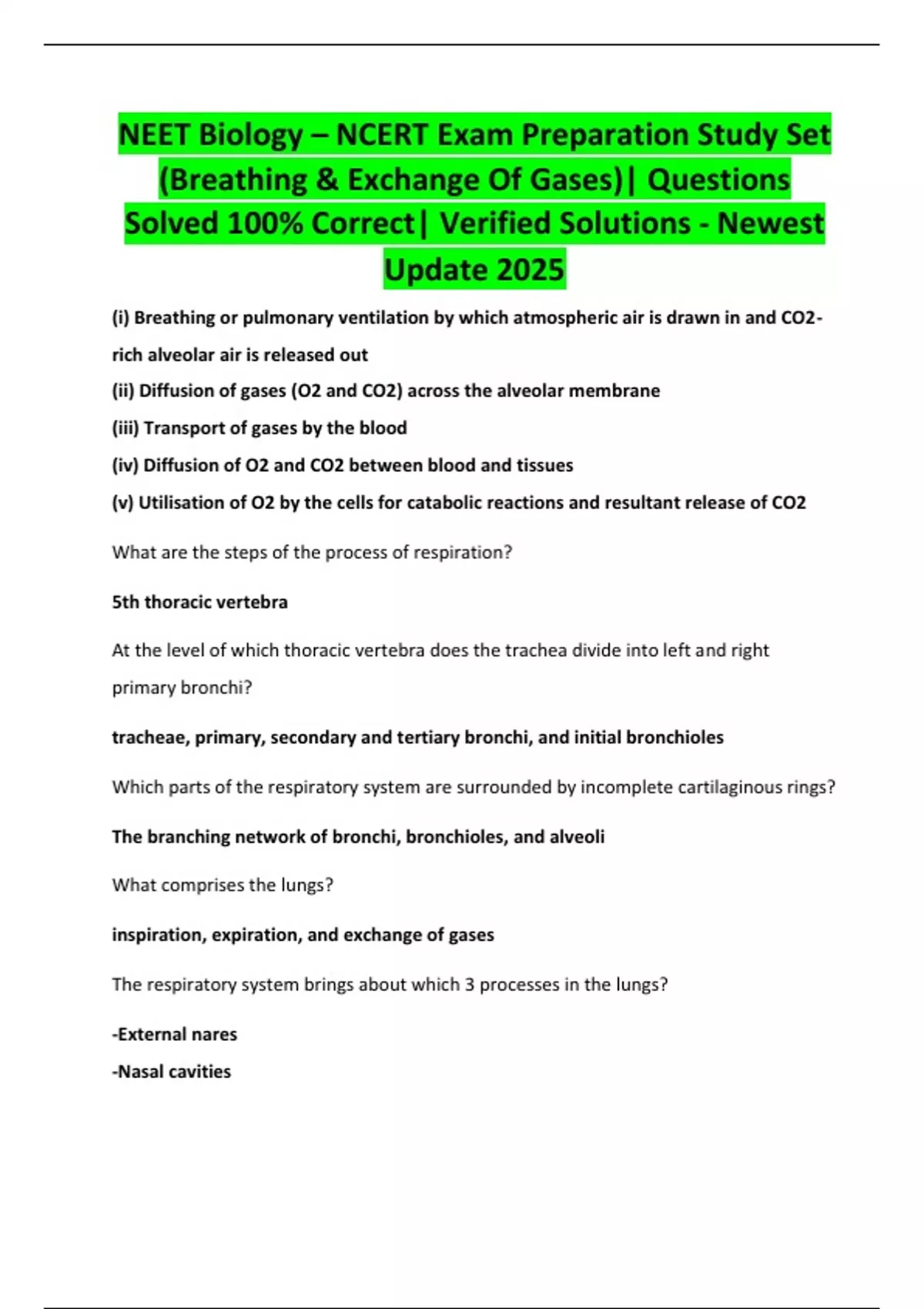 NEET Biology – NCERT Exam Preparation Study Set (Breathing & Exchange ...