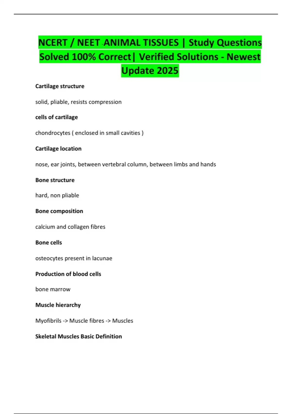 NCERT / NEET -ANIMAL TISSUES | Study Questions Solved 100% Correct ...