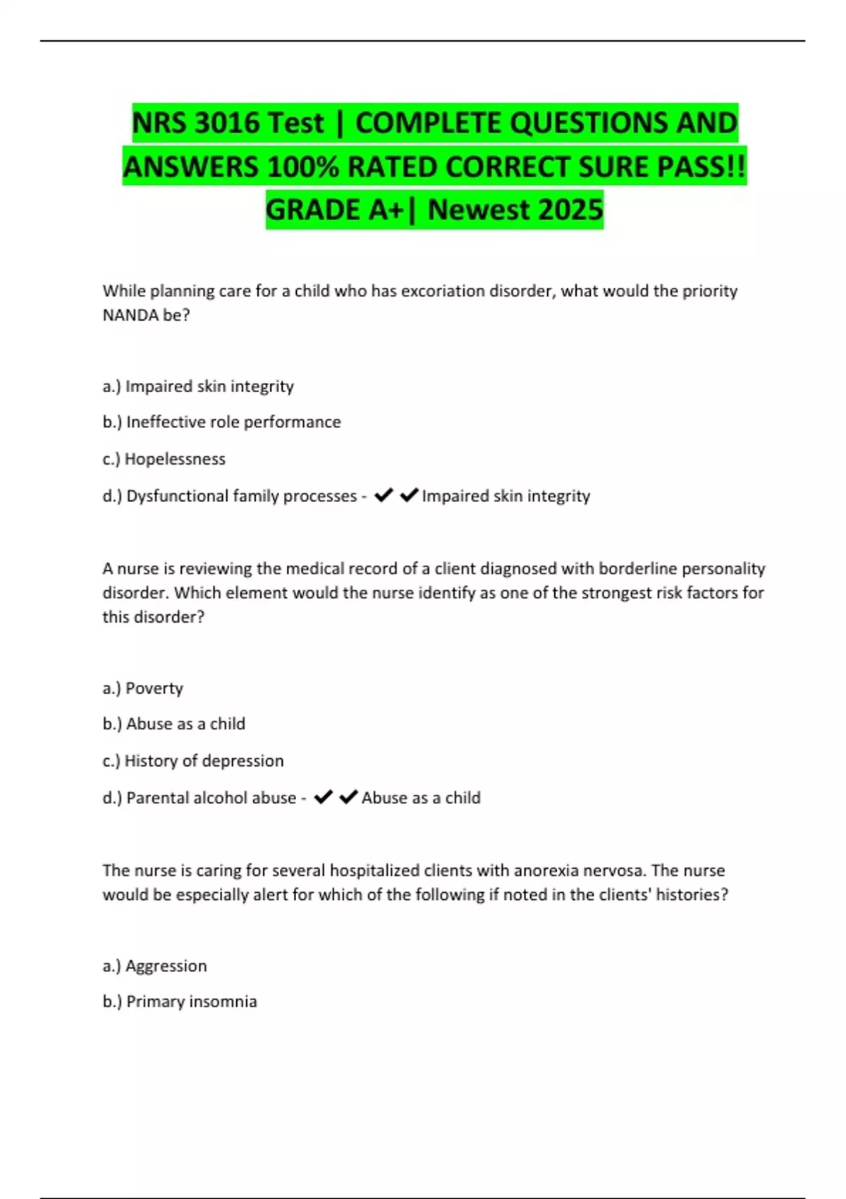 NRS 3016 Test | COMPLETE QUESTIONS AND ANSWERS 100% RATED CORRECT SURE ...