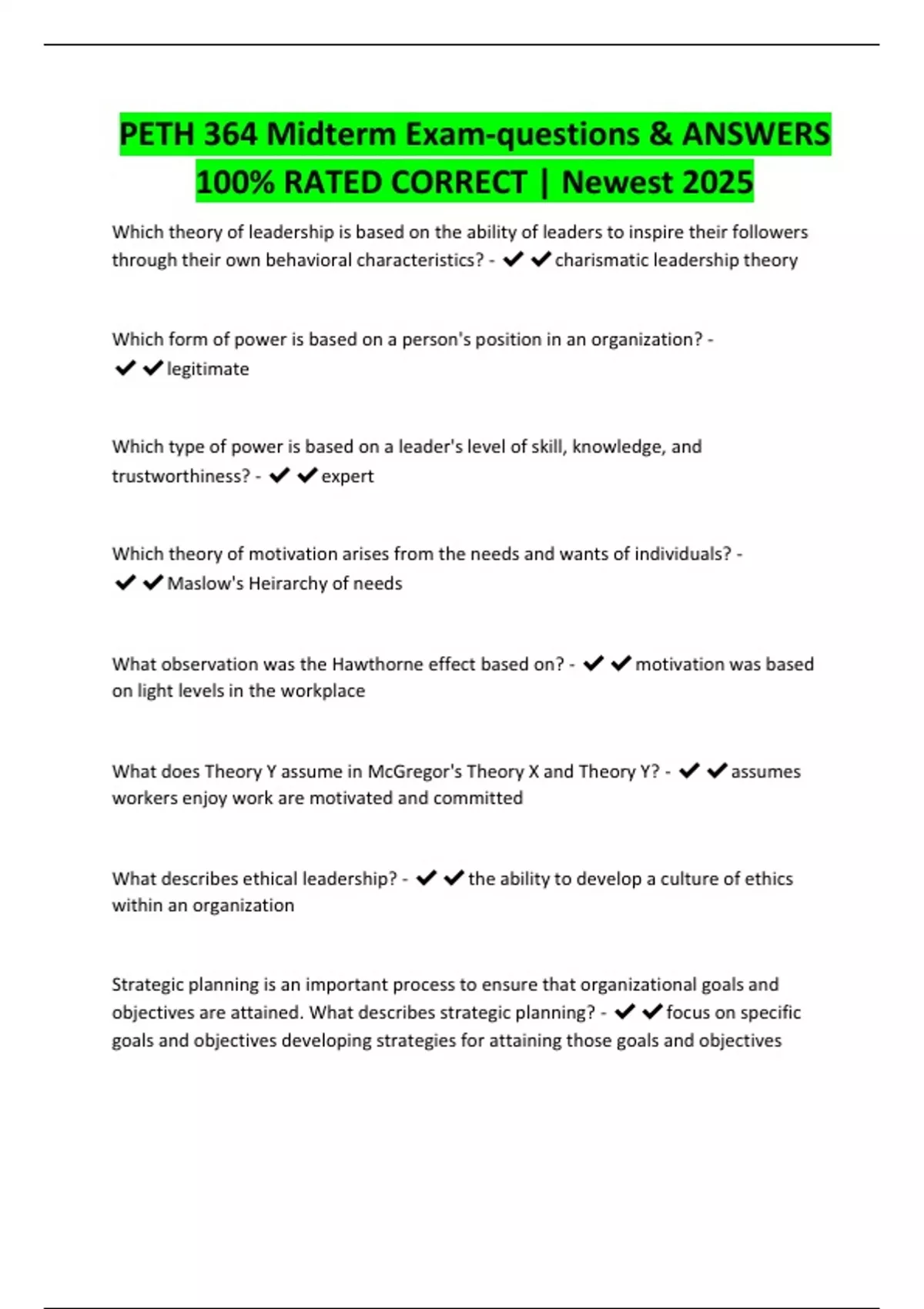 PETH 364 Midterm Exam-questions & ANSWERS 100% RATED CORRECT | Newest ...