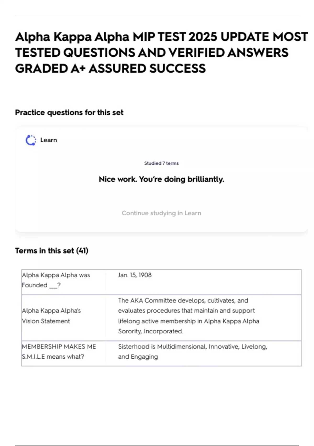 Alpha Kappa Alpha MIP TEST 2025 UPDATE MOST TESTED QUESTIONS AND ...