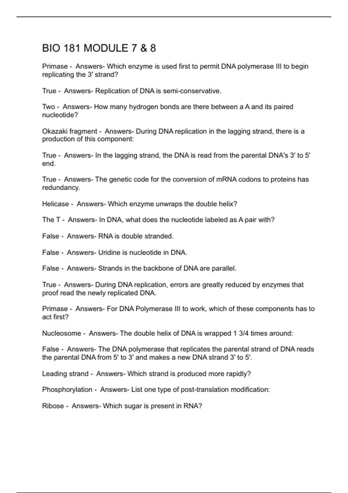 BIO 181 MODULE 7 & 8 Q& A 2024/2025 - BIO 181 - Stuvia US